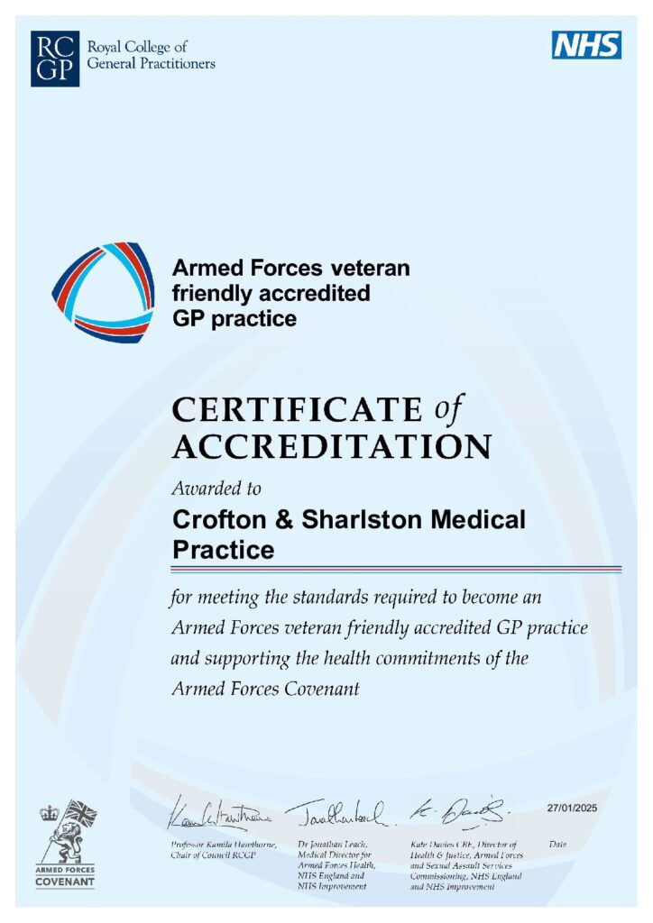 Veteran Friendly Practice - Crofton and Sharlston Medical Practice